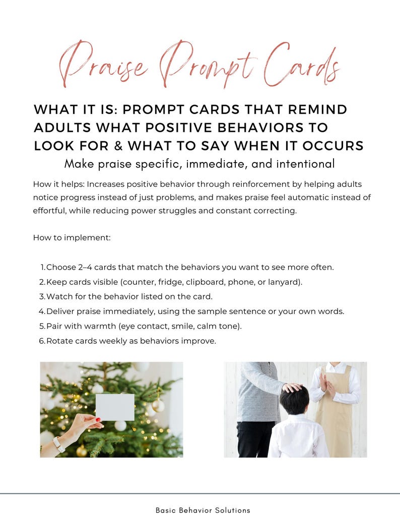 Behavior Reinforcement Toolkit for Parents | Praise Prompt Cards, Token ...