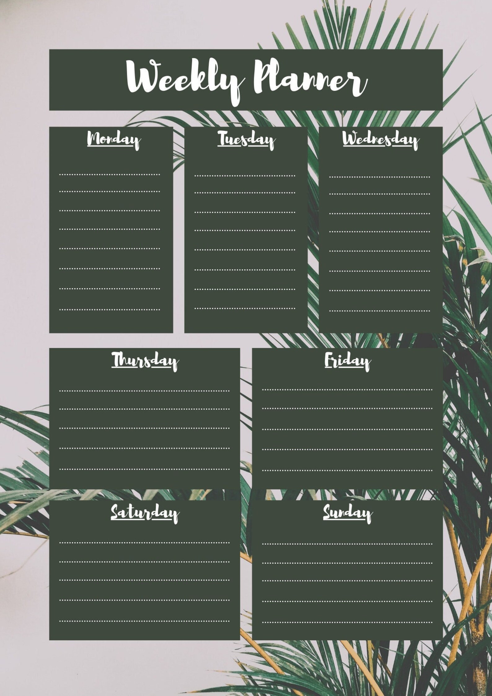 Printable Weekly Planner Leaf Print - Etsy