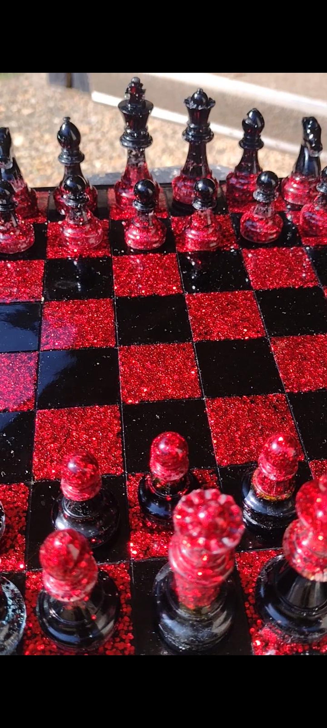 Red & Black Glitter Chess Set 12x12 Chess Board With Padded Back - Etsy