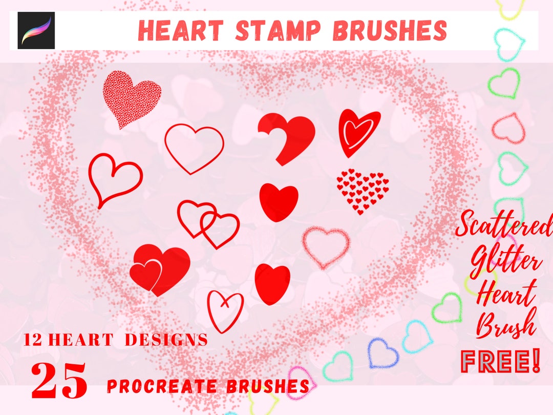 Procreate Heart Stamps Brush, Procreate Brush Set, Digital Hearts ...