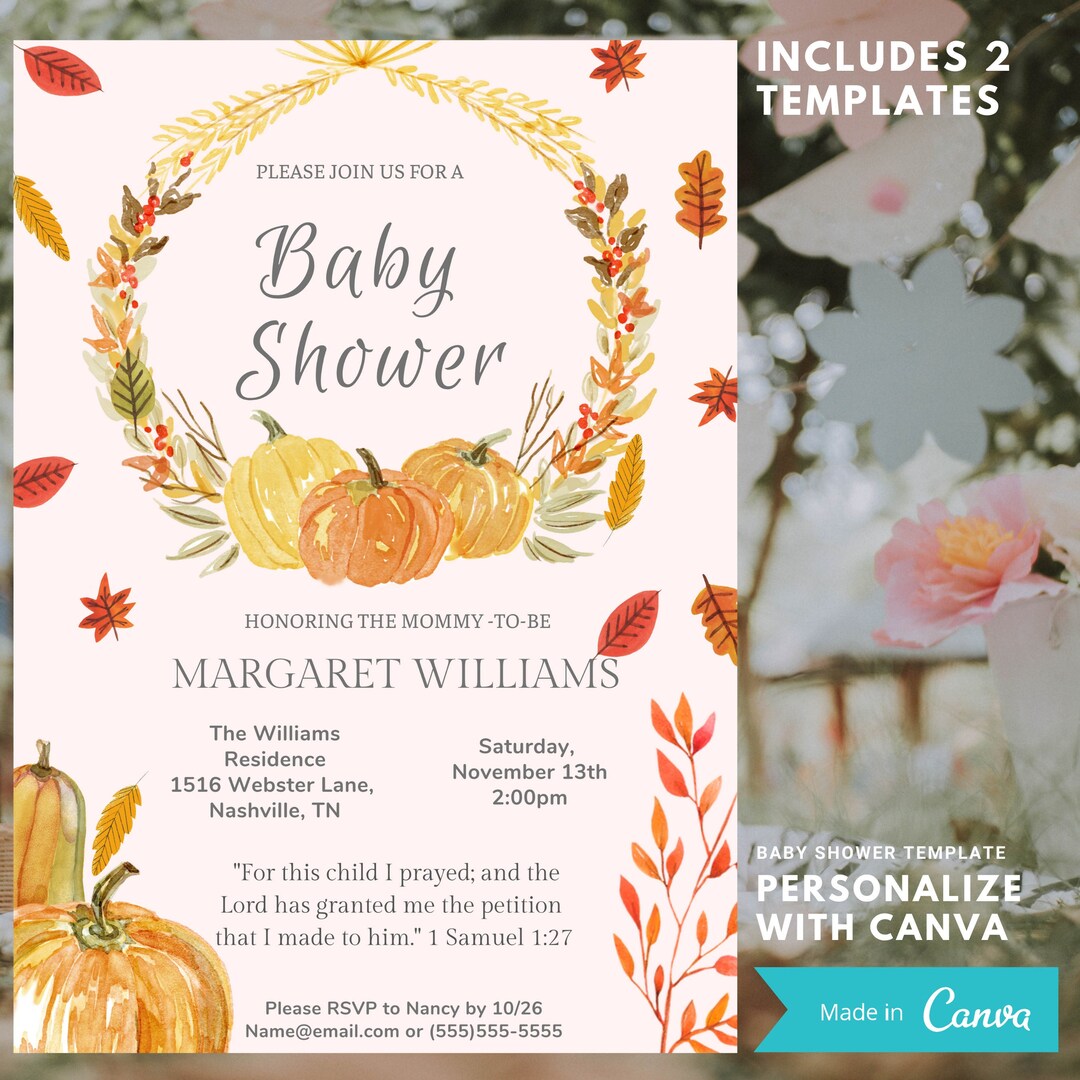Fall Baby Shower Invitation, Baby Shower Templates Invitation, Pumpkin ...