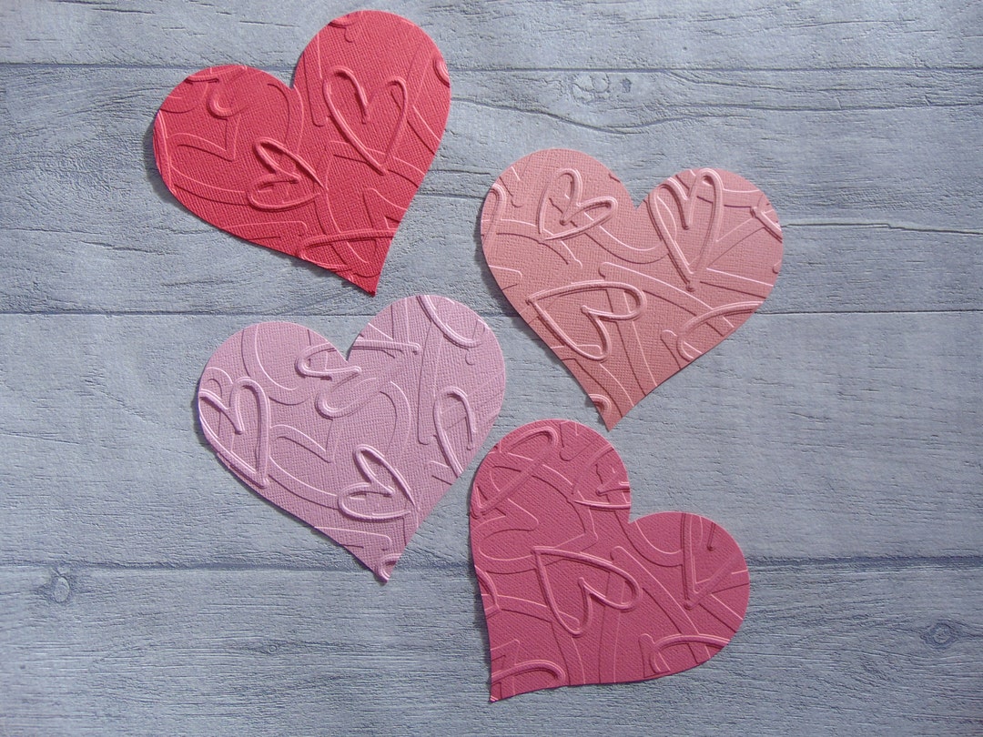 Die Cut and Embossed Hearts Pack Shades of Pink 4.5 X 4.5 max. Set of 4 ...