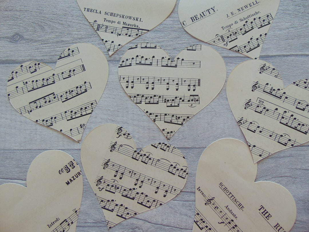 Die Cut Sheet Music Hearts Set of 8 Die Cuts for Cards Journals ...