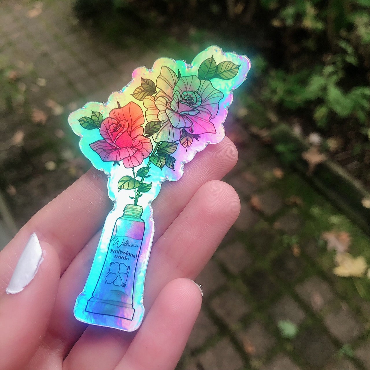 Holographic Watercolor Rose Tube Sticker Tattoo Flash Pastel - Etsy