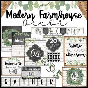 Modern Farmhouse Classroom Decor Bundle: Shiplap & Eucalyptus (digital ...