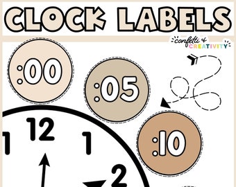 PRINTABLE Neutral Clock Label Numbers in 5 Minute Intervals | Neutral ...
