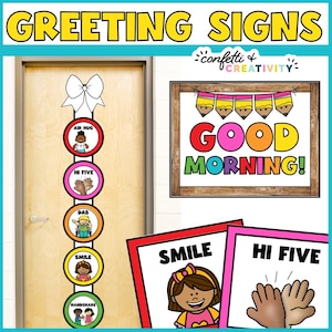 Bright Greeting Signs for Students | Morning Greeting Signs | Classroom ...