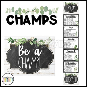 Modern Farmhouse CHAMPS Posters | Farmhouse Classroom Decor | Classroom ...