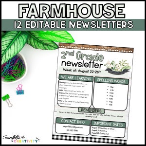 EDITABLE Farmhouse Classroom Newsletter | Teacher Newsletter Template ...