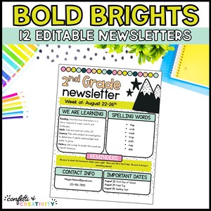 EDITABLE Bright Classroom Newsletter | Teacher Newsletter Template ...
