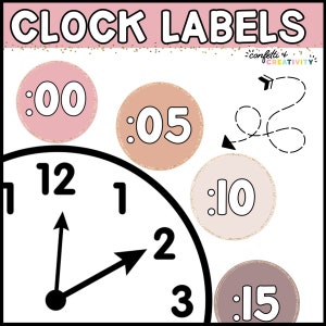 Boho Neutral Classroom Clock Labels | 5 Minute Interval Clock Labels ...