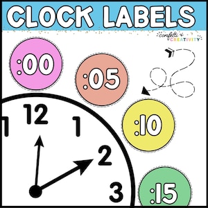 Bright Classroom Clock Labels | 5 Minute Interval Clock Labels | Clock ...