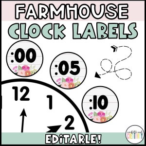 Floral Farmhouse Classroom Clock Labels | 5 Minute Interval Clock ...