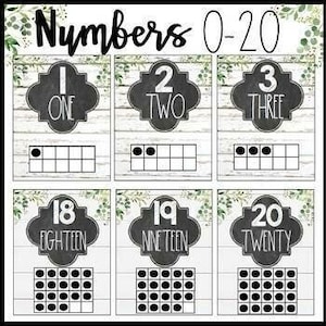 Classroom Number Posters With Ten Frames 0-20 Modern Farmhouse ...