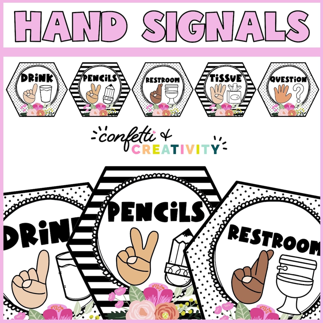 Floral Farmhouse Hand Signal Posters Floral Classroom Decor Classroom ...