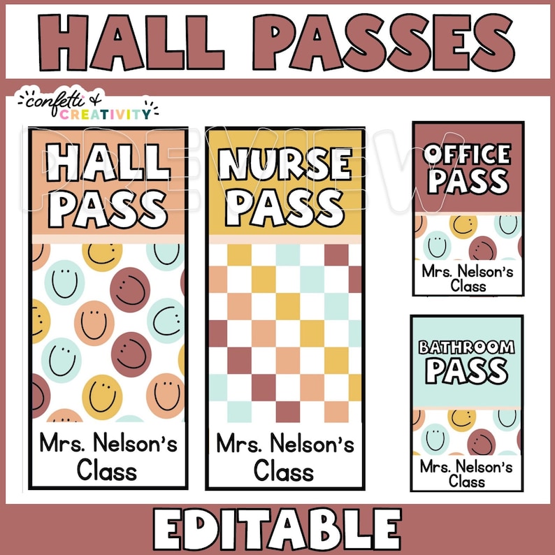 Editable Classroom Hall Passes: Modern Neutral Design (digital Download ...