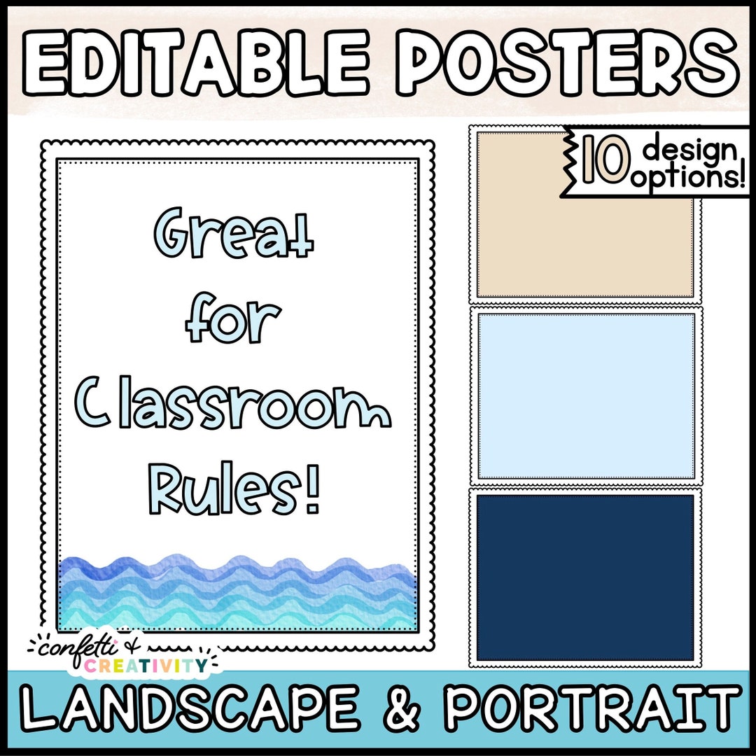 Ocean Classroom Posters: Editable Decor, Landscape & Portrait (digital ...