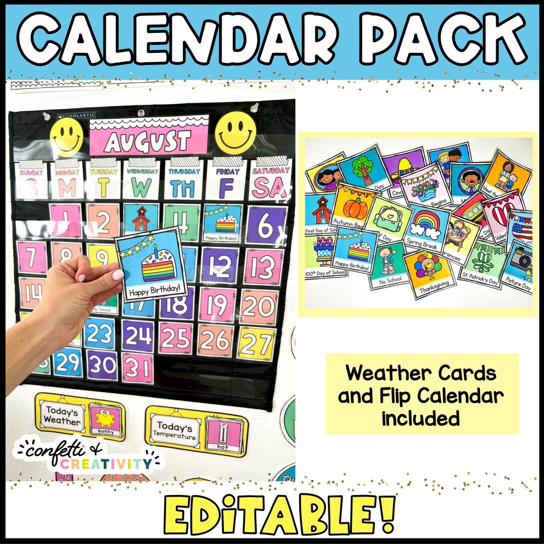 Bright Classroom Calendar Pack | Pocket Chart Calendar Cards | Flip ...