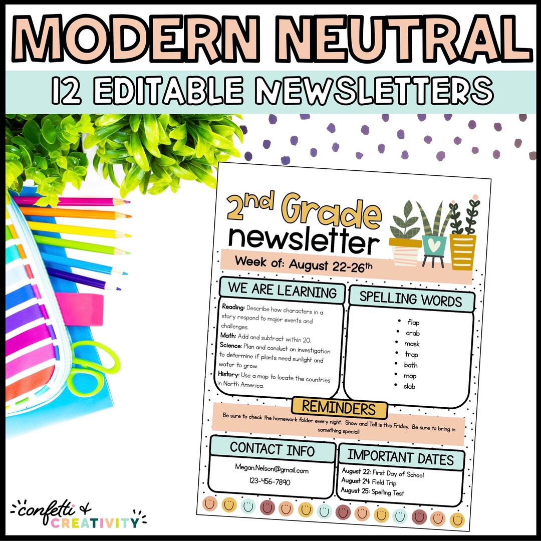 EDITABLE Neutral Classroom Newsletter | Teacher Newsletter Template ...