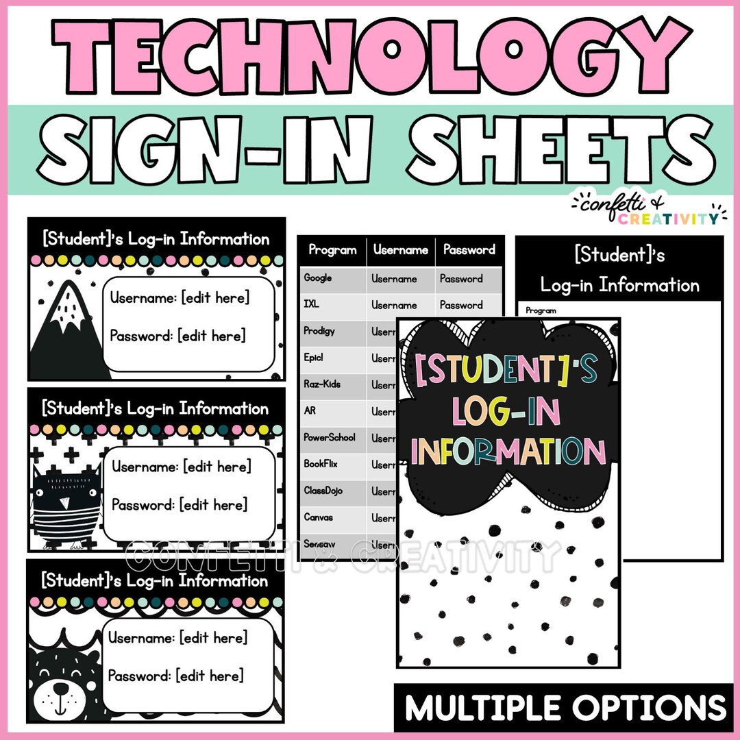 Bright Classroom Technology Login Cards | Editable Student Computer ...