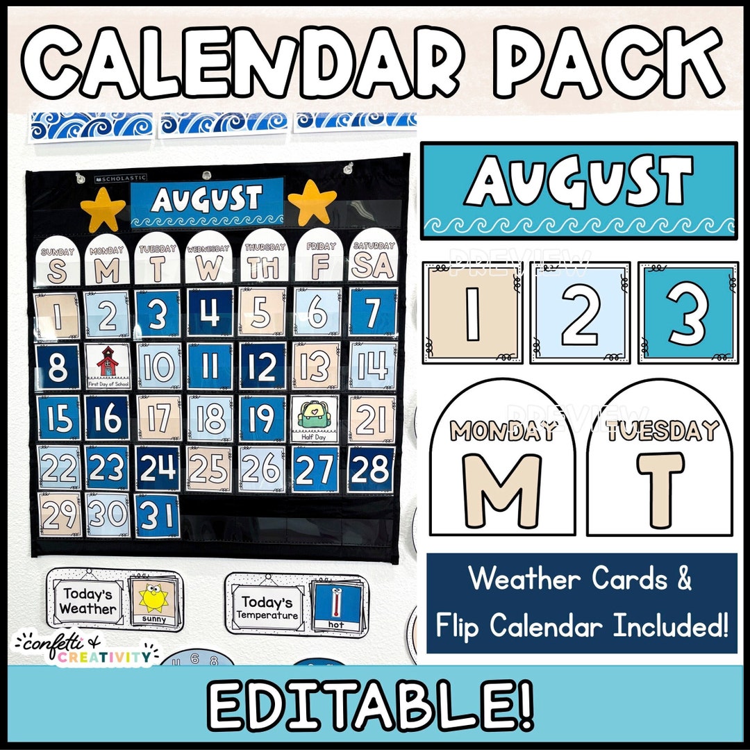 Ocean Classroom Calendar Pack | Pocket Chart Calendar Cards | Flip ...