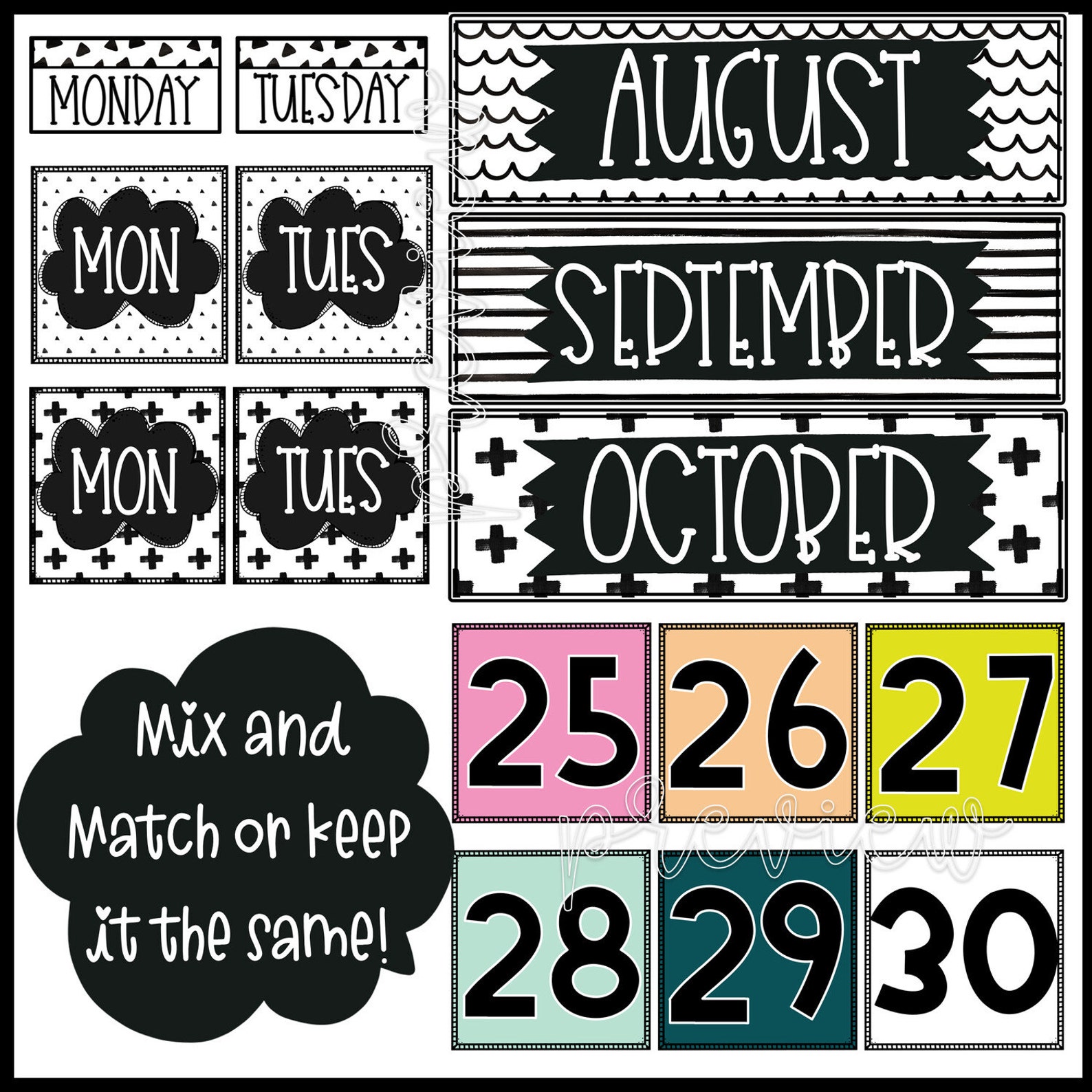 Bold Brights Classroom Calendar Pack Pocket Chart Calendar - Etsy