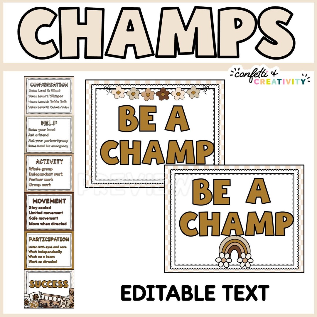Neutral CHAMPS Classroom Posters: Editable Teacher Resources (digital ...