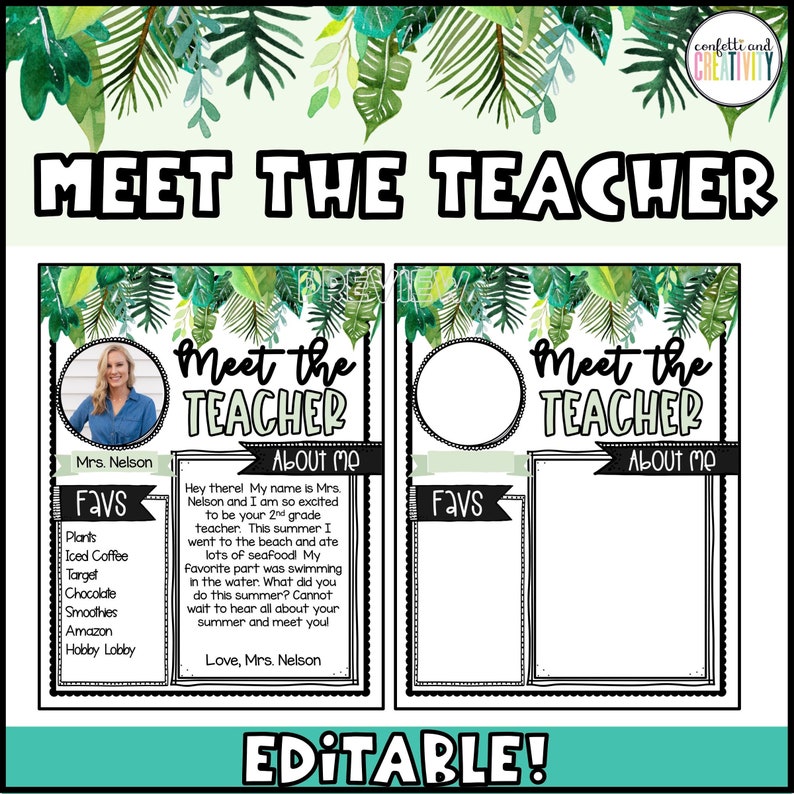 Editable Meet the Teacher Template Tropical Classroom Decor - Etsy
