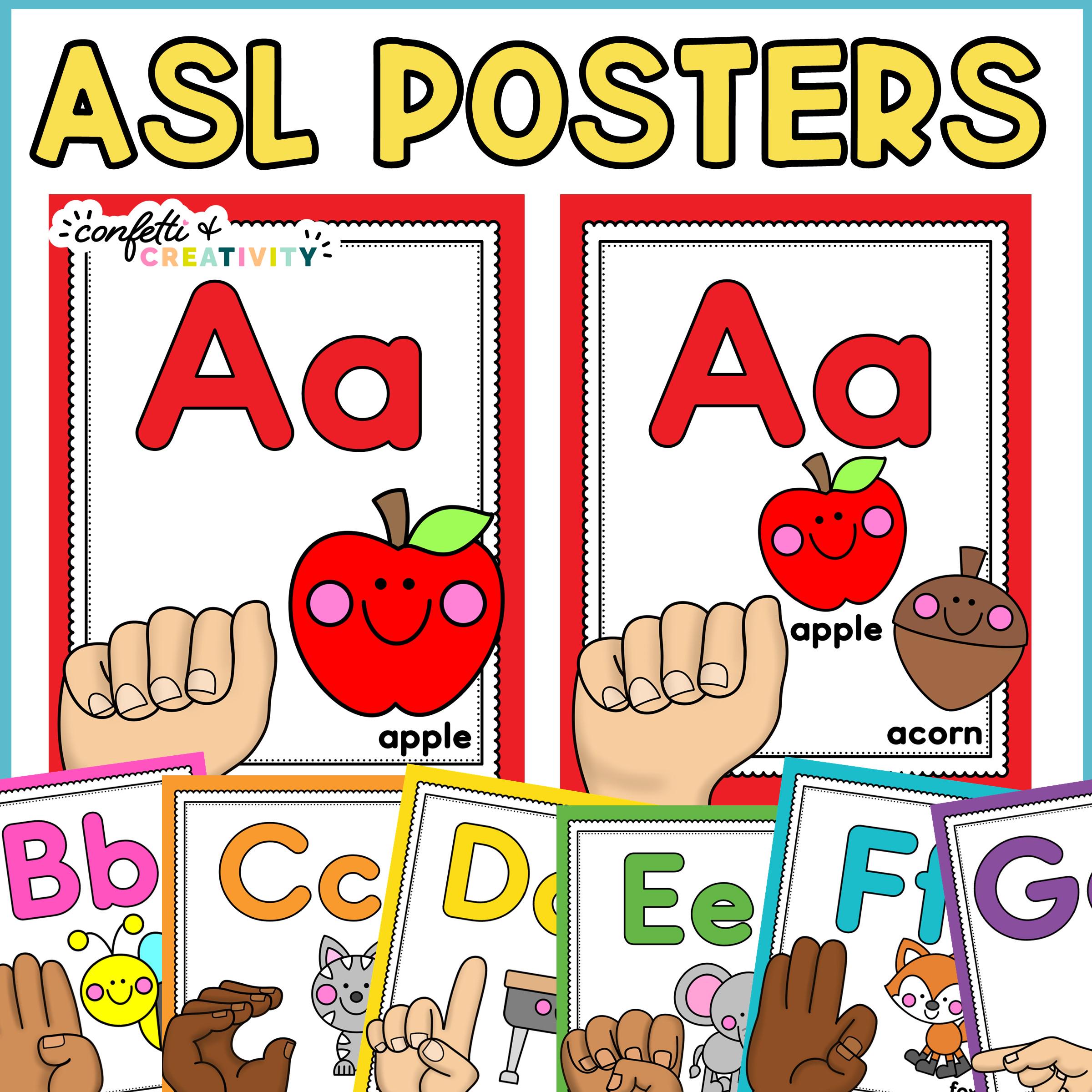 Colorful ASL Alphabet Posters: Sign Language Classroom Decor (digital ...