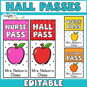 PRINTABLE Classroom Hall Passes Personalized Classroom Hall Pass ...