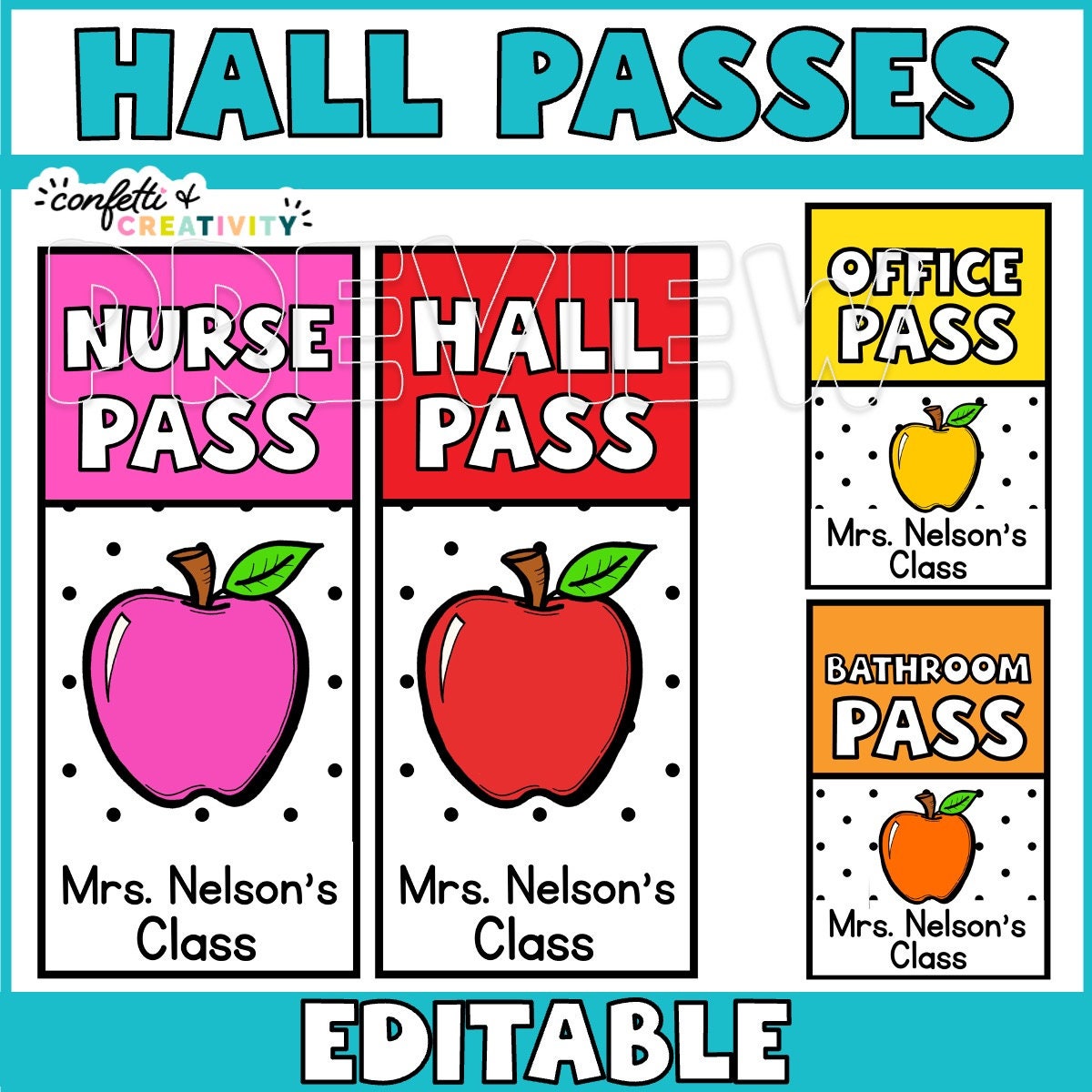 Printable Classroom Hall Passes: Editable Teacher Lanyard Pass (digital ...