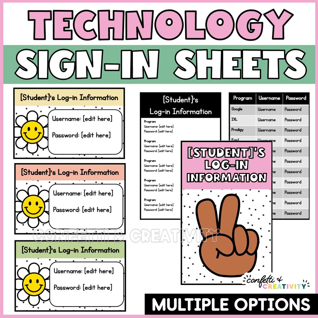 Retro Themed Classroom Technology Login Cards | Editable Student ...
