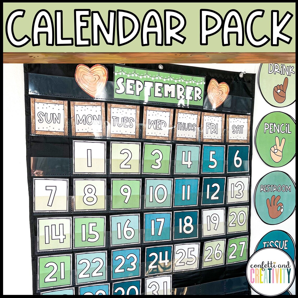 Nature Classroom Calendar Pack: Pocket Chart Calendar (digital Download ...