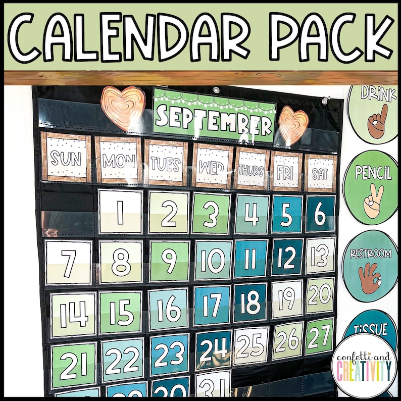 Nature Classroom Calendar Pack Pocket Chart Calendar Cards - Etsy