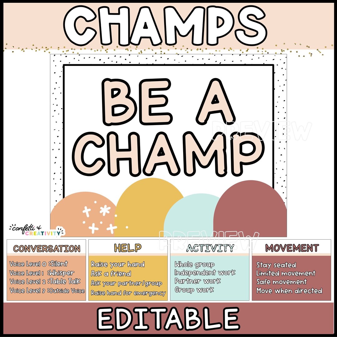 Neutral CHAMPS Classroom Posters: Editable Teacher Resource (digital ...
