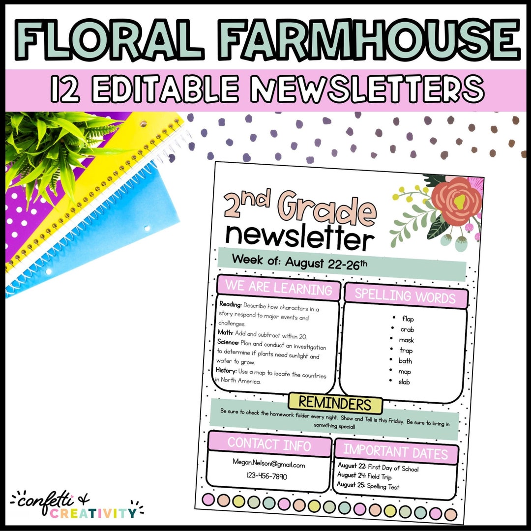 EDITABLE Floral Classroom Newsletter | Teacher Newsletter Template ...