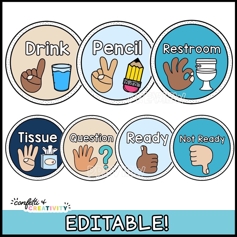 Elementary Classroom Hand Signal Posters: Editable Decor (digital ...