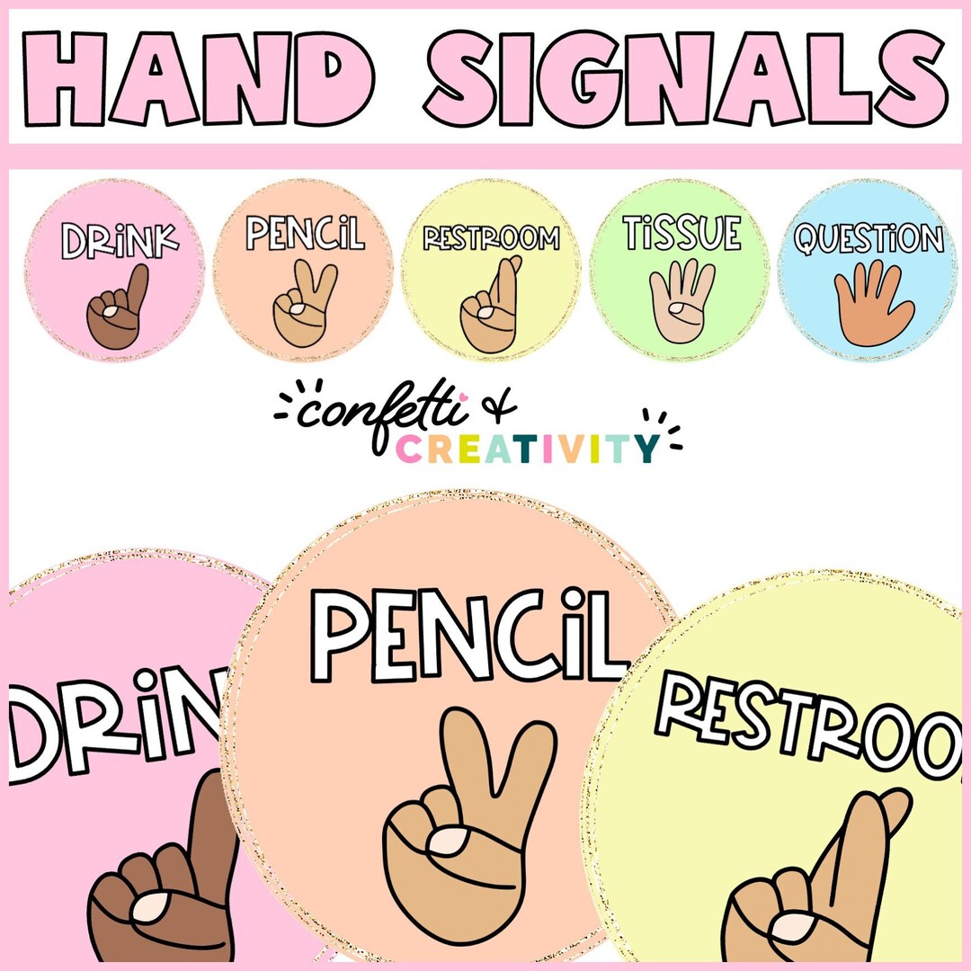 Pastel Hand Signal Classroom Posters: Multicultural Decor (digital ...