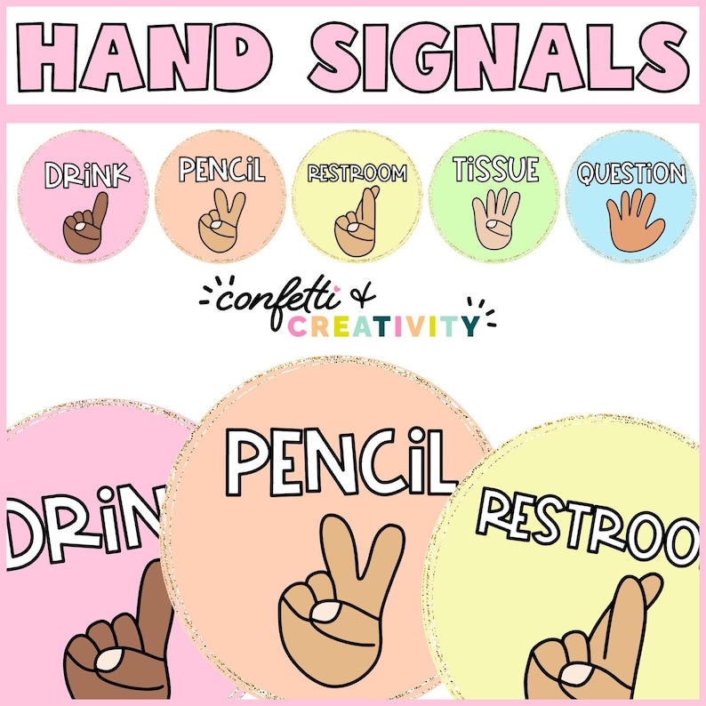 Pastel Hand Signal Classroom Posters: Multicultural Decor (digital ...