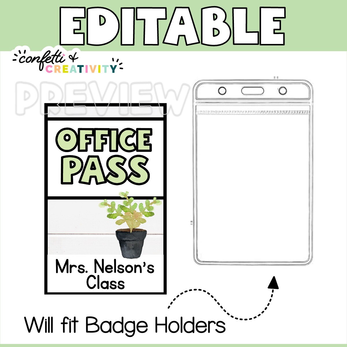Plant Classroom Hall Passes: Editable Teacher Lanyard Pass (digital ...
