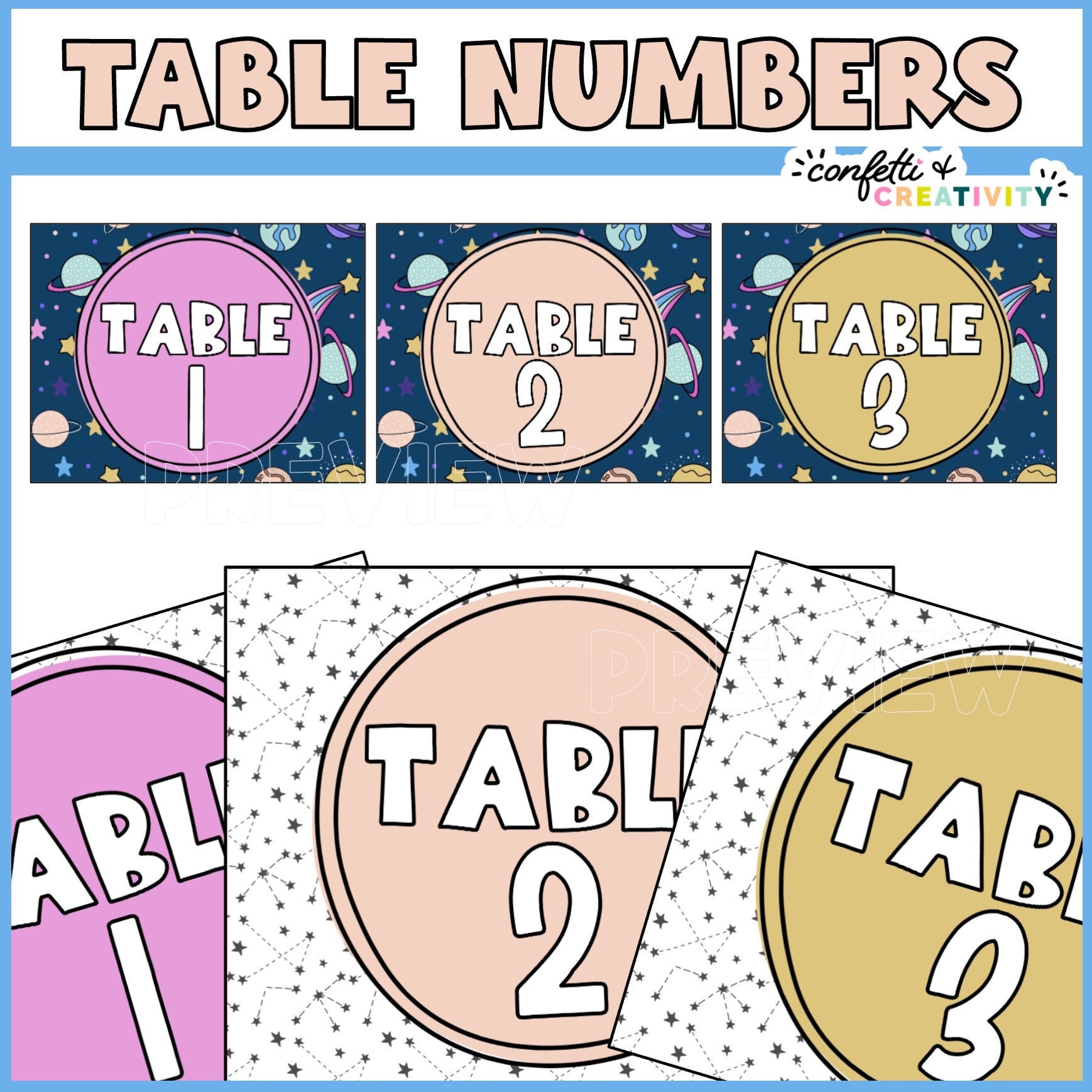 Space Classroom Table Numbers 1-10: Editable Elementary Decor (digital ...