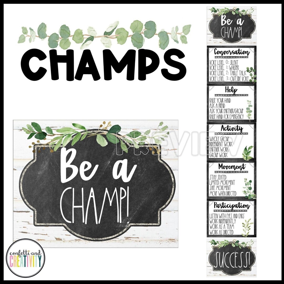 Modern Farmhouse CHAMPS Posters | Farmhouse Classroom Decor | Classroom ...