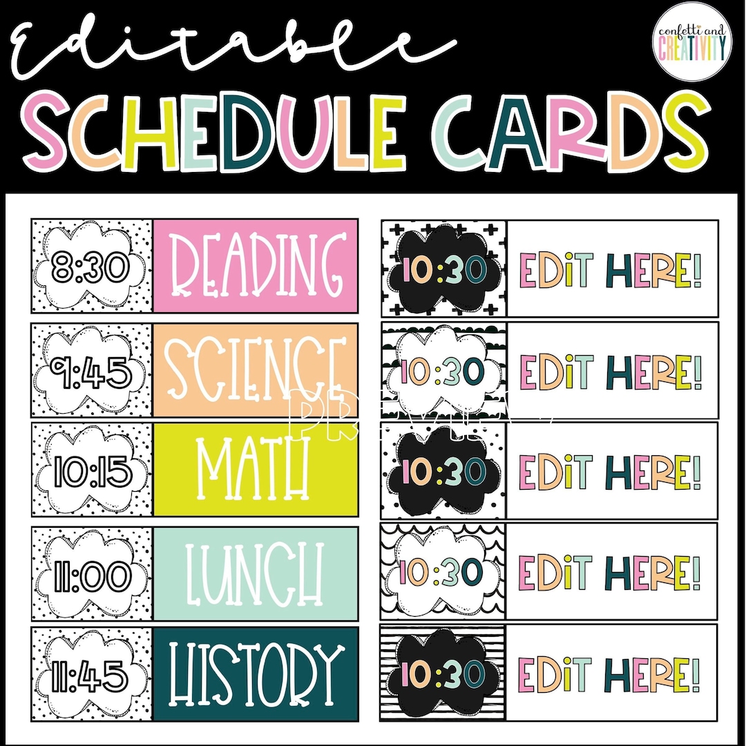 Bold Brights Classroom Schedule | Editable Classroom Schedule | Bright ...