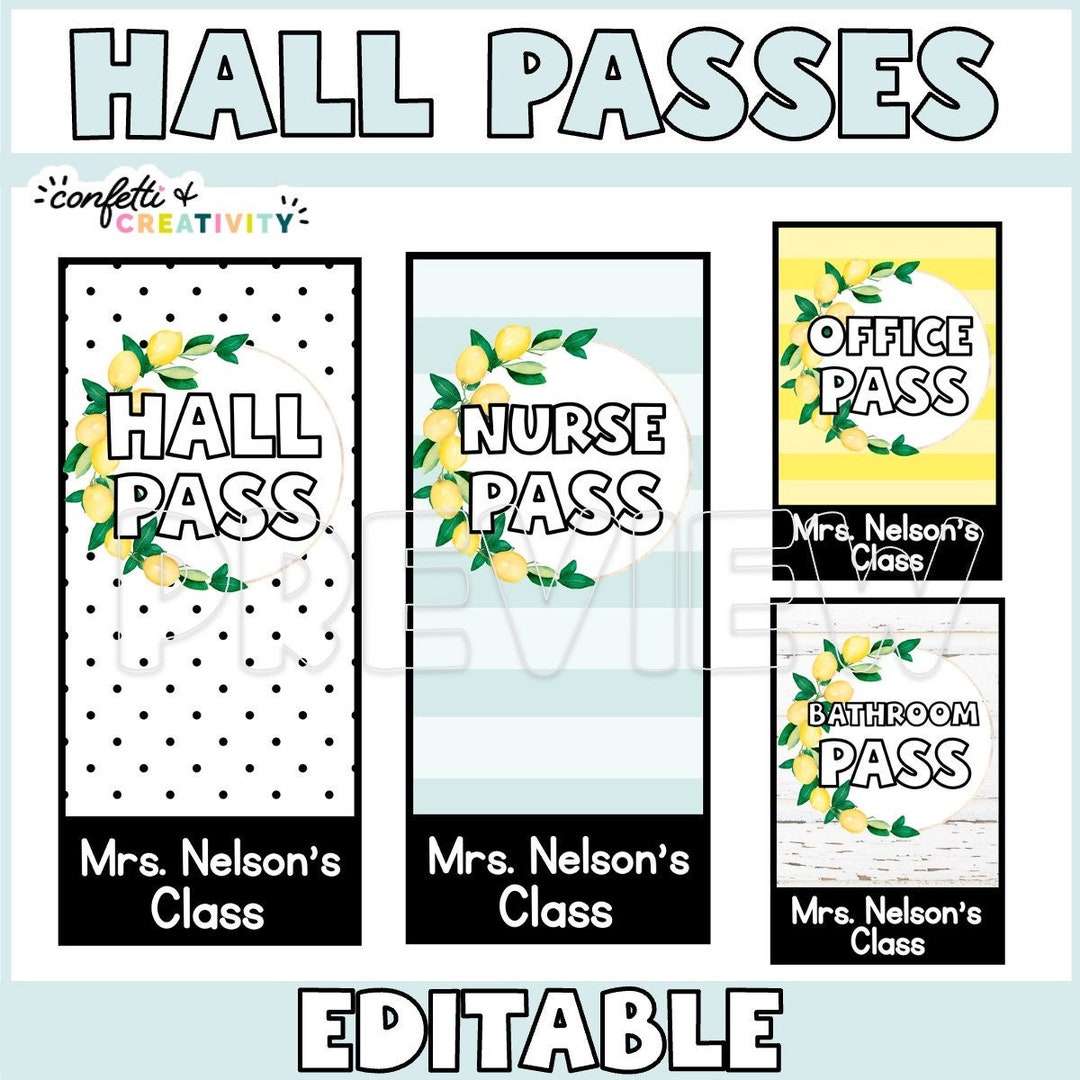 Lemon Farmhouse Classroom Hall Passes: Editable Printable (digital ...