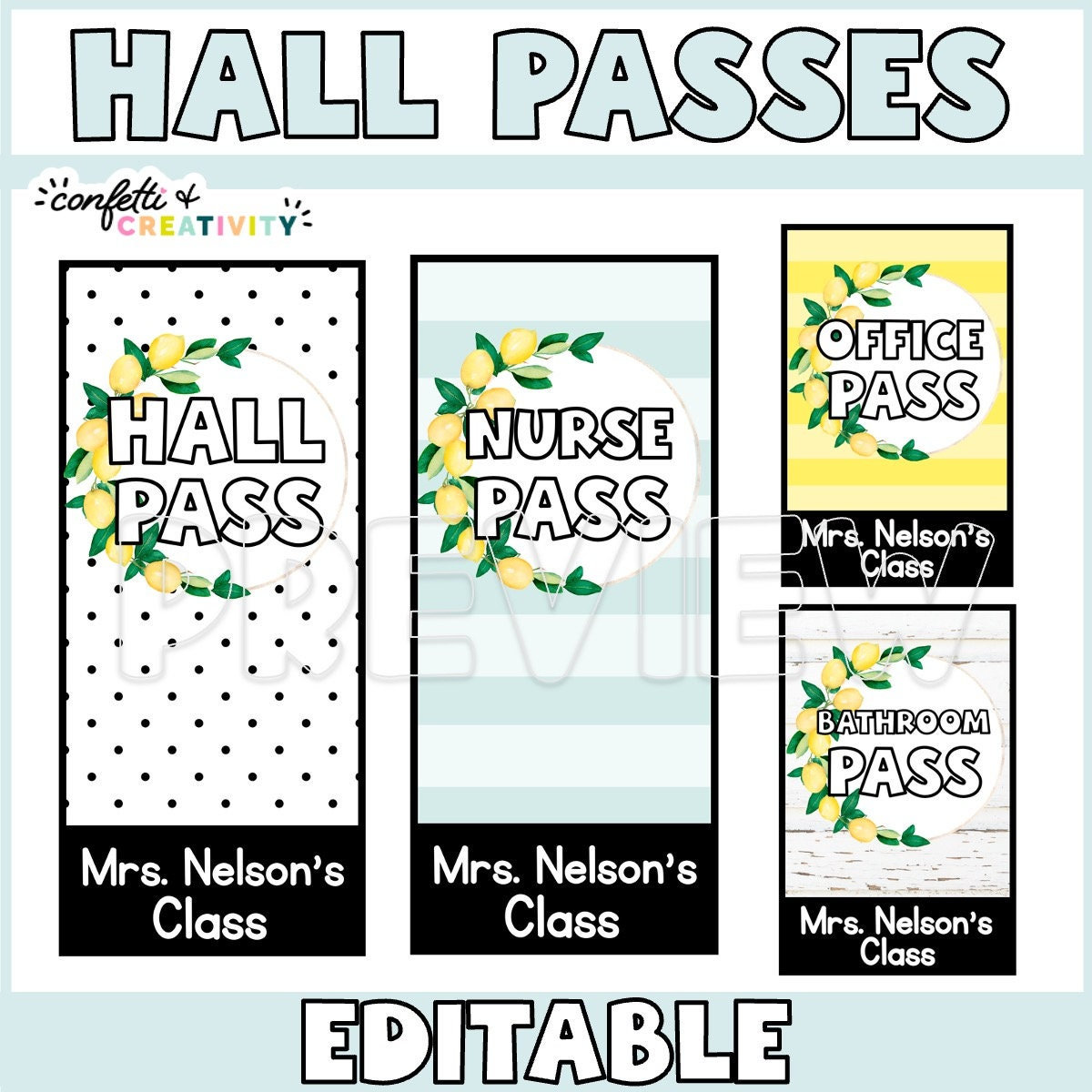 Lemon Farmhouse Classroom Hall Passes: Editable Printable (digital ...