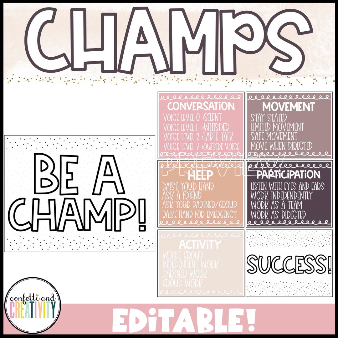 Boho Neutral CHAMPS Posters | Boho Neutral Classroom Decor | Classroom ...