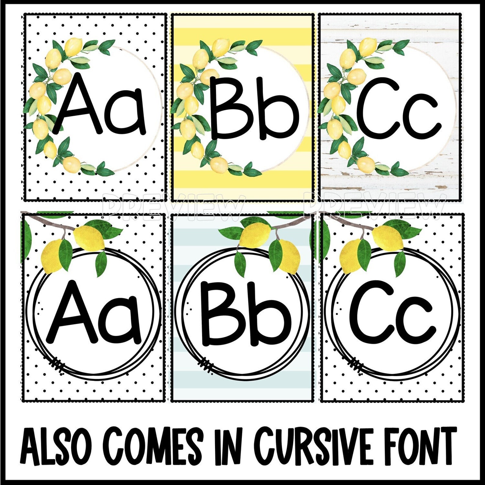 Lemon Classroom Alphabet Posters: Farmhouse Elementary Decor (digital ...