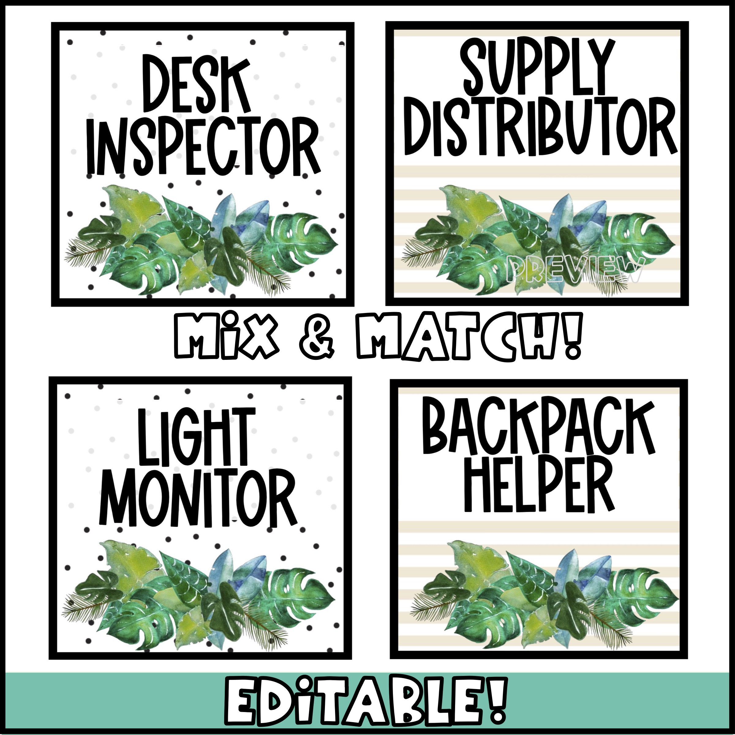 Tropical Classroom Jobs Display: Editable Jobs Chart (digital Download ...