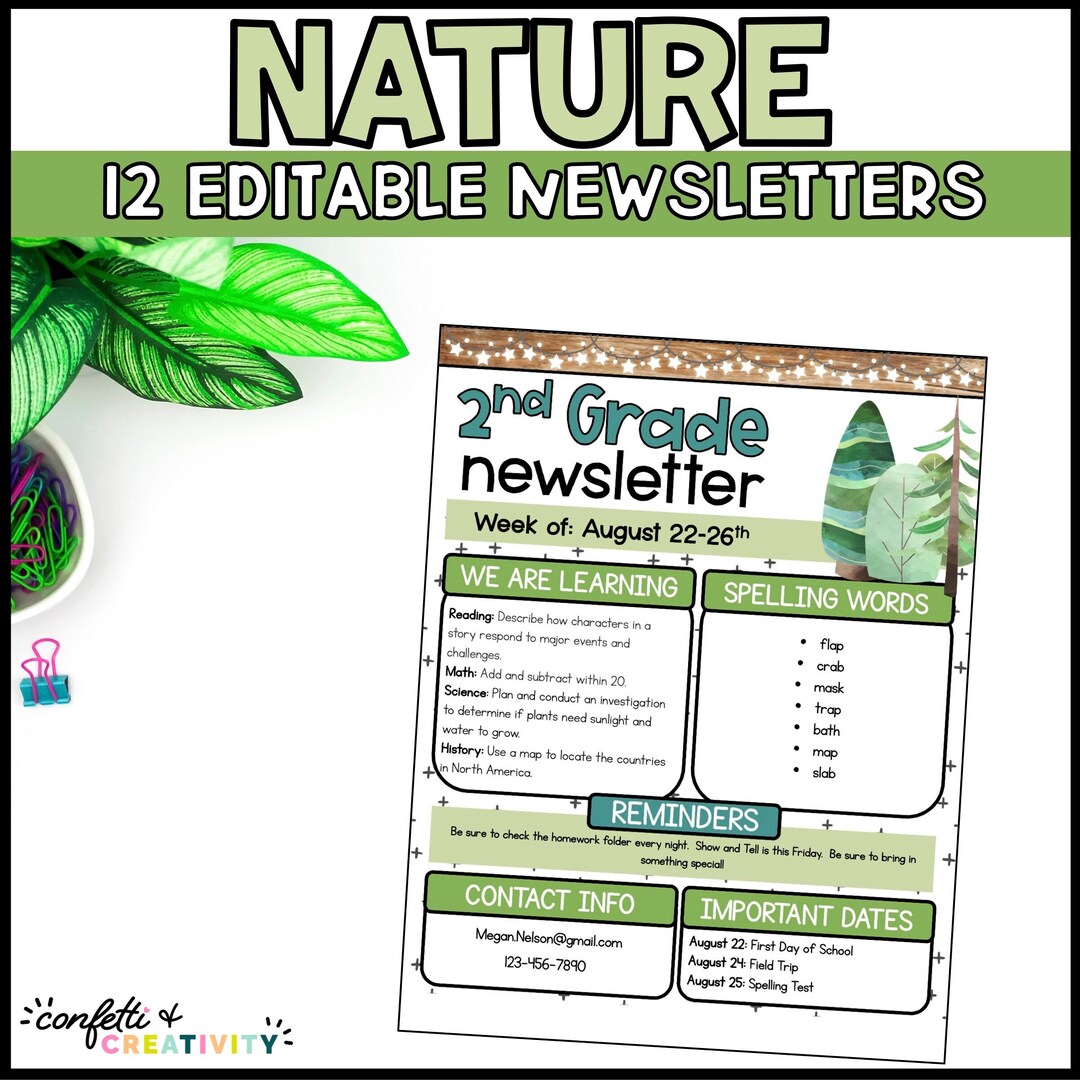 Nature Classroom Newsletter Template: Editable Teacher Newsletter ...