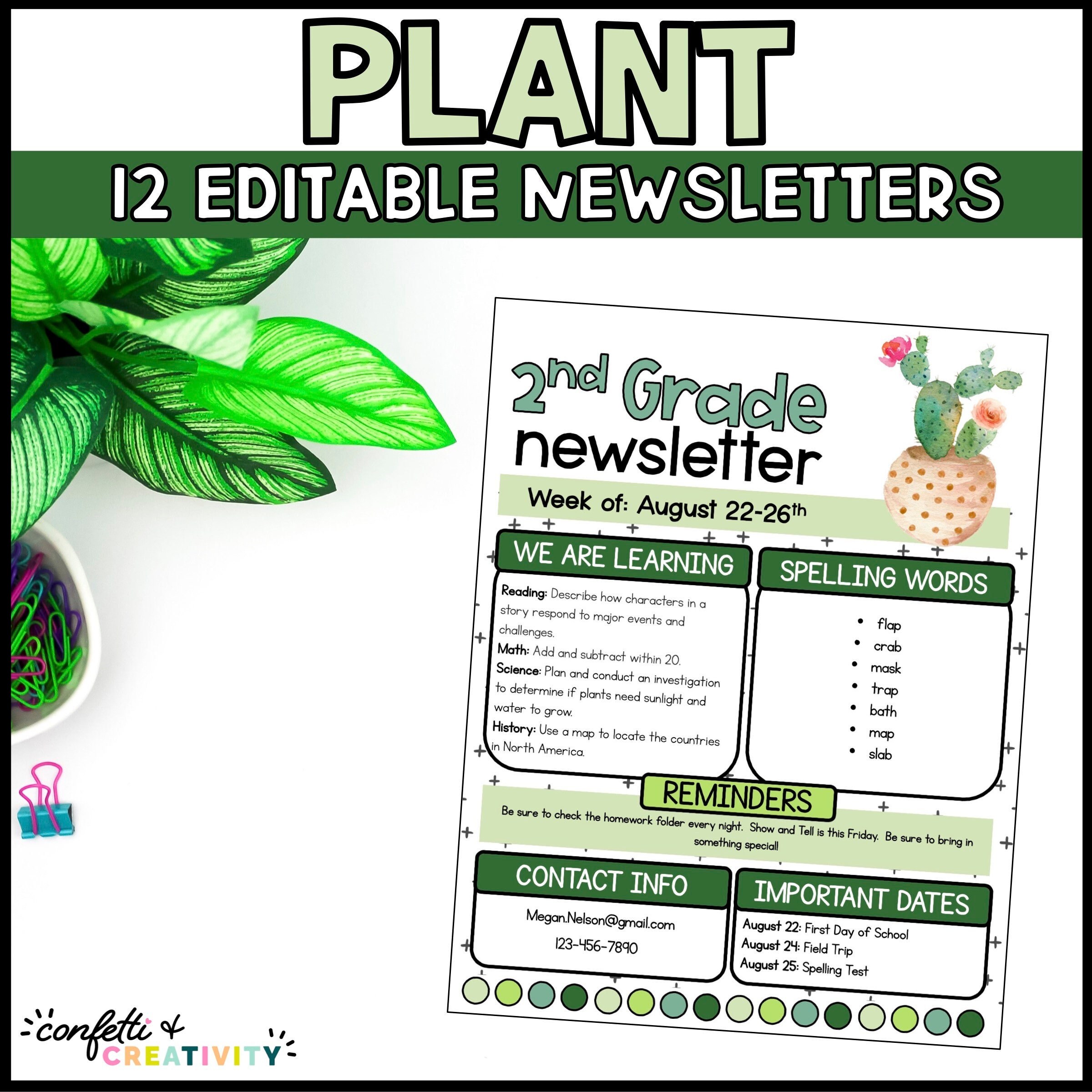 Plant Classroom Newsletter Template: Editable Teacher Newsletter ...